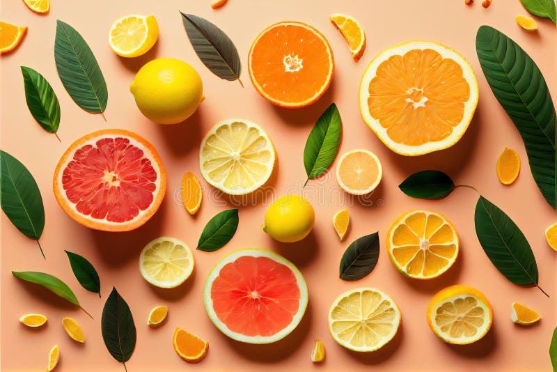 Background of Cut Slices of Oranges and Grapefruit. 3d Illustration ...