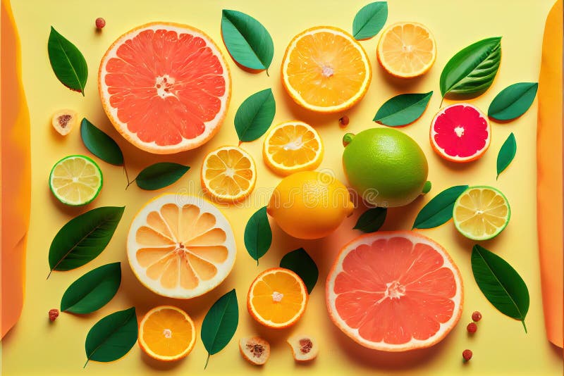 Background of Cut Slices of Oranges and Grapefruit. 3d Illustration ...