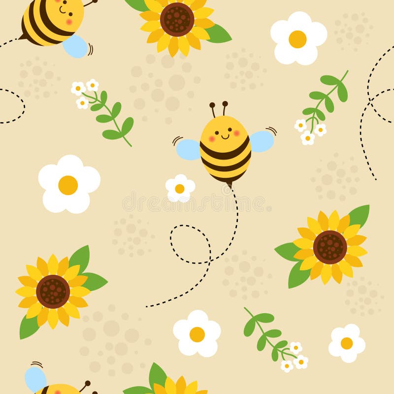 Background with Cute Bee Cartoon Stock Vector - Illustration of ...