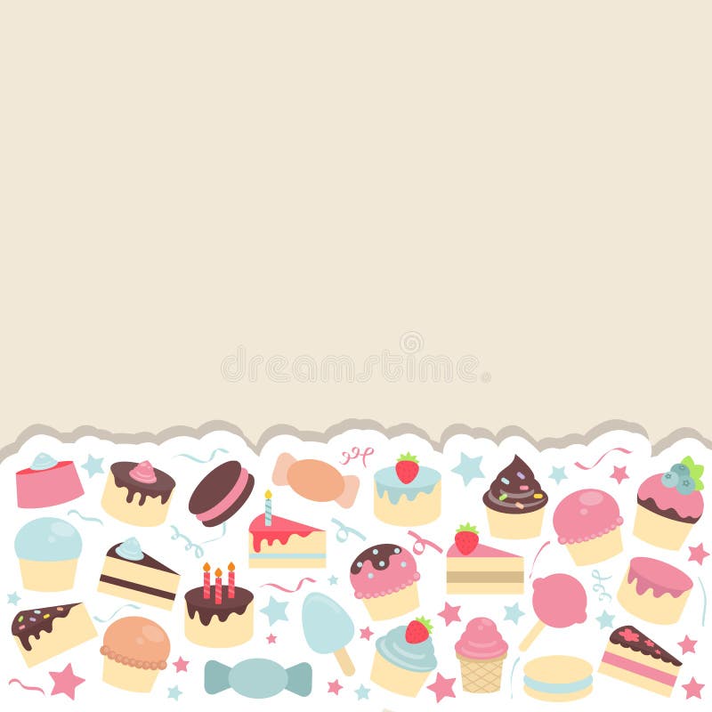 Background with Cute Cakes. Stock Vector - Illustration of eating, cake ...