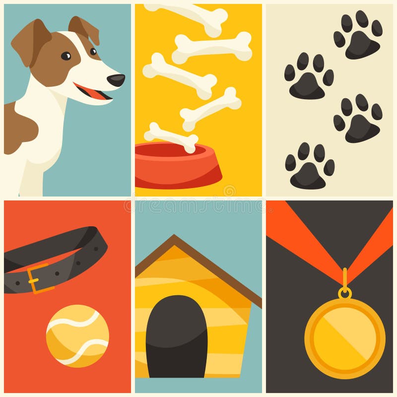 Background with Cute Dog, Icons and Objects Stock Vector - Illustration ...