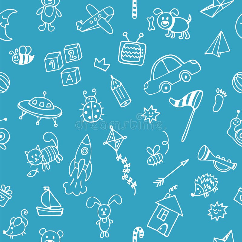 Hand Drawn Children Drawings Color Seamless Pattern. Doodle Children ...