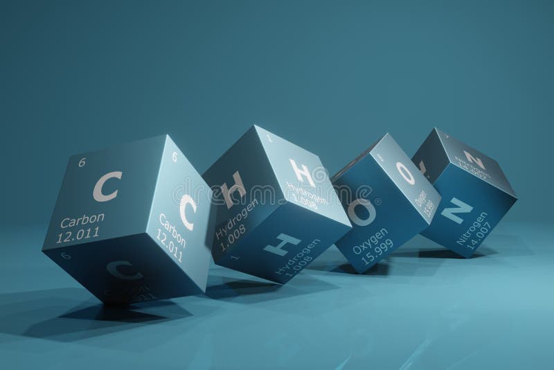 3D Illustration of Cubes of the Elements of the Periodic Table, Carbon ...