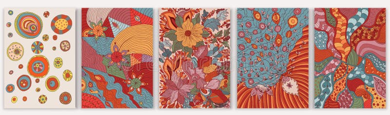 Set of Abstract Creative Artistic Hand Drawn Templates. Trendy ...