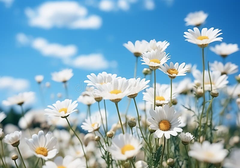 Background of Daisies Field in Spring with Blue Sky. AI Generated Stock ...