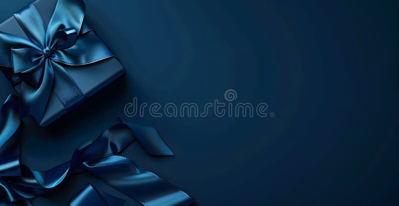 Elegant Blue Gift Box with Satin Ribbon on Dark Background Stock ...