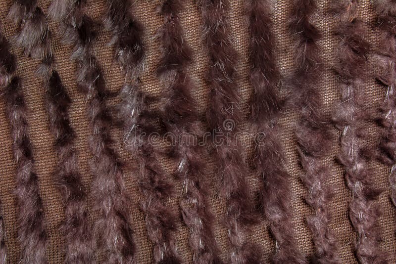 Background from Dark Brown Fur and Wool. Combined Knitted Fur Product ...