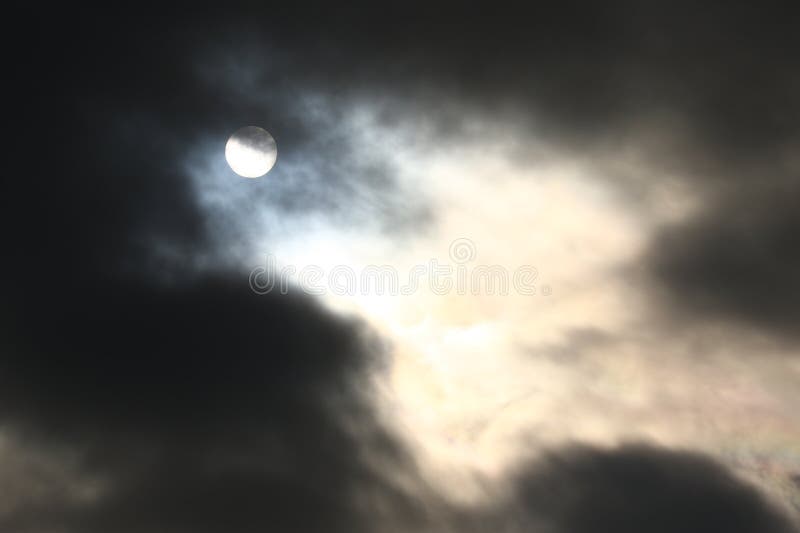 Sun Disk Behind Backlit Clouds Stock Photo - Image of eclipse, full ...