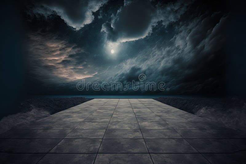 Background of a Dark Concrete Floor, a Picturesque Night Sky, and ...