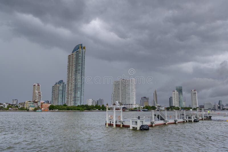 Riverside of the City at Night Stock Photo - Image of blue ...