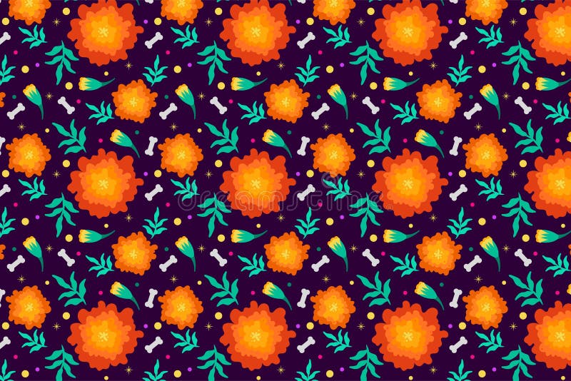 Background with Day of the Dead Pattern with Cempasuchil Flowers and ...