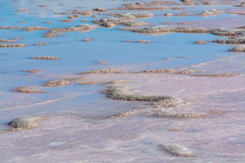 Background with Dead Sea High Salinity Surface with Salt Rocks Stock ...