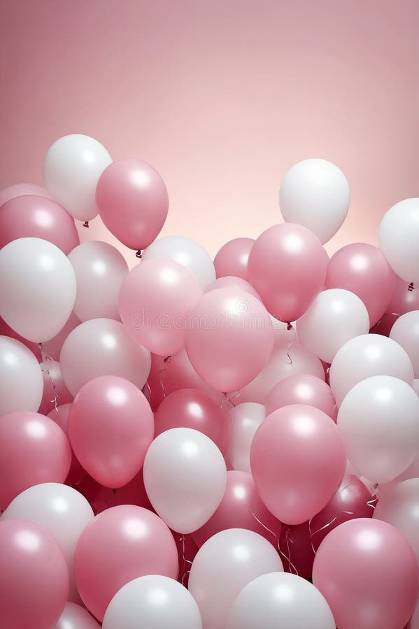 Background with Decorative Pink and White Balloons. Many Air Balloons ...