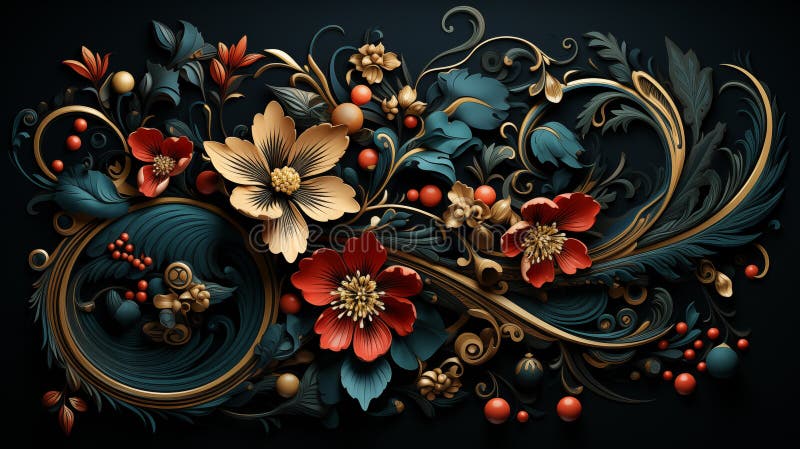 Background of Decorative Plant Elements. Stylized Flowers, Flat ...