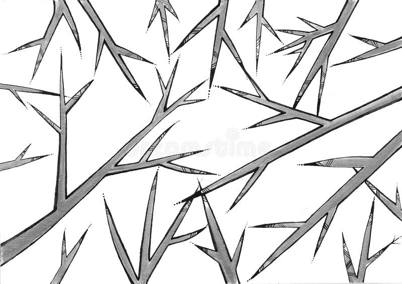 Background of Decorative Straight Branches. Gray with a Black Outline ...