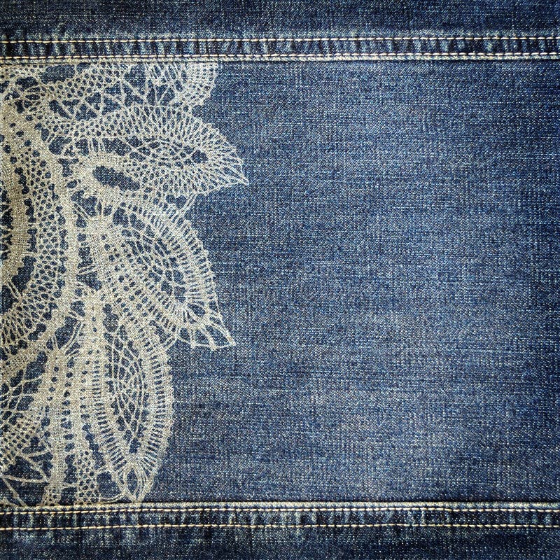 Background Denim Texture with Lace Pattern Stock Image - Image of ...