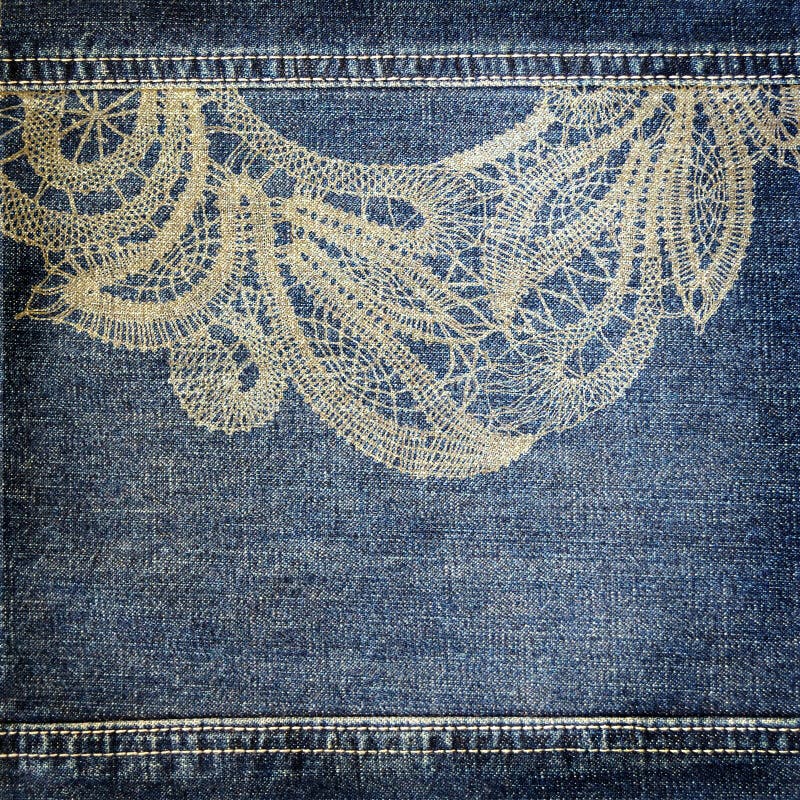 Background Denim Texture with Lace Pattern Stock Image - Image of ...