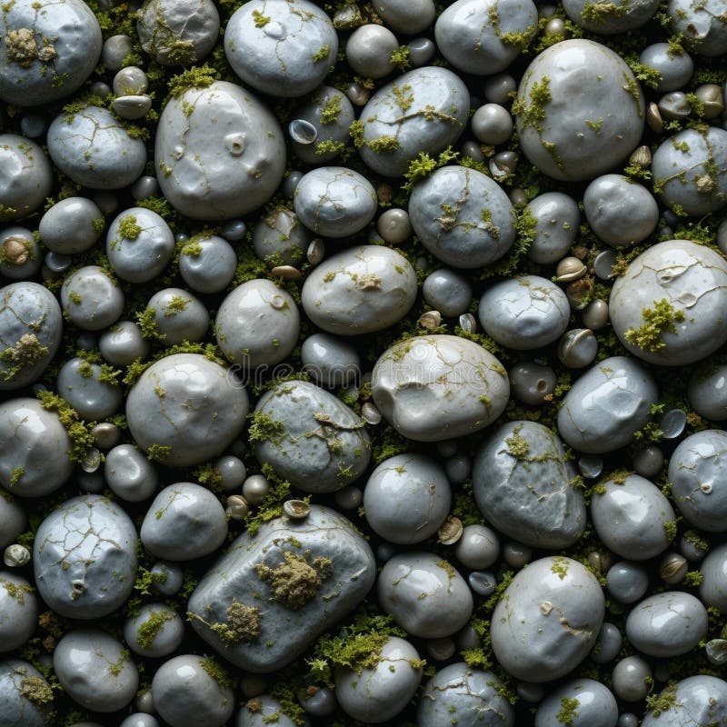 The Background is a Dense Collection of Smooth Grey Stones of Various ...