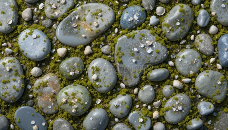 The Background is a Dense Collection of Smooth Grey Stones of Various ...