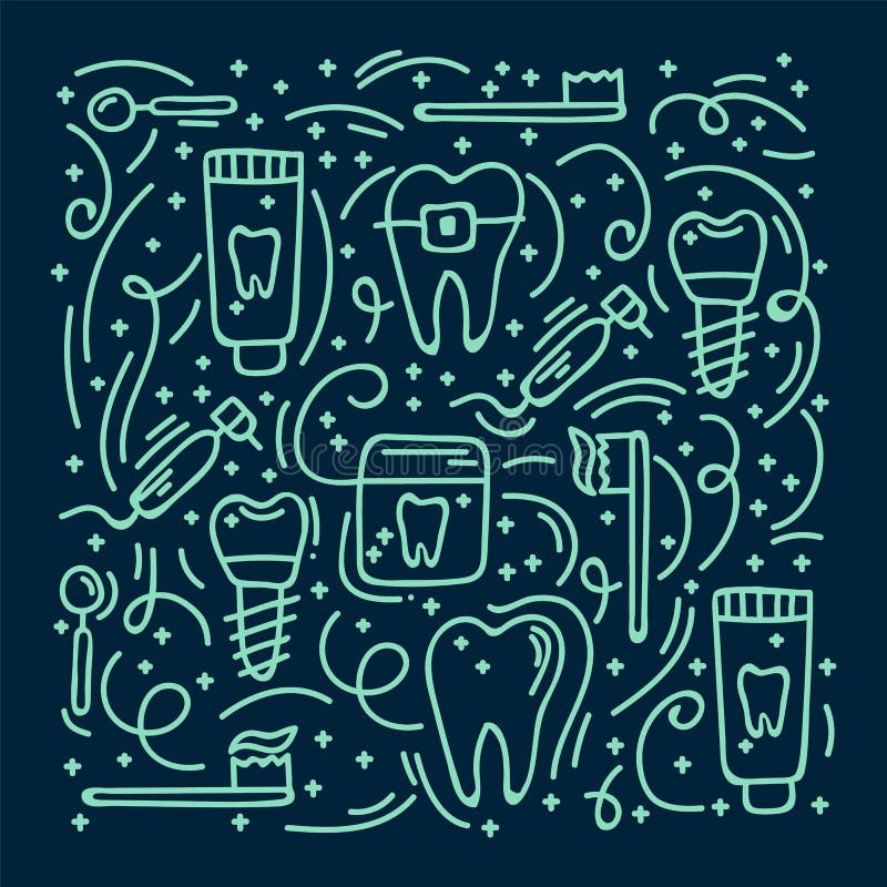 Background with Dental Cleaning Tools. Doodle Poster Toothbrush ...