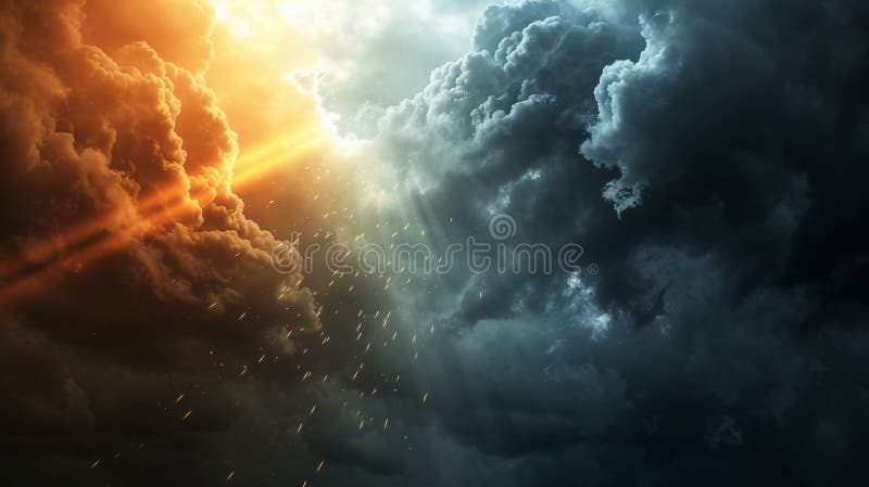 Sunlight Breaking through Dark Clouds with Rain Stock Image - Image of ...