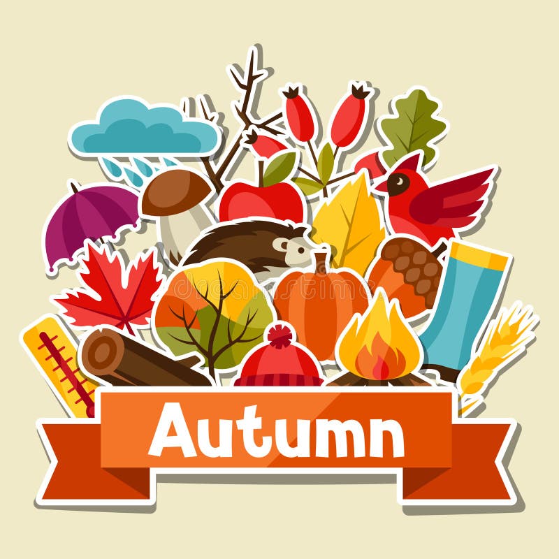 Autumn Sticker Icon and Objects Set for Design Stock Vector ...