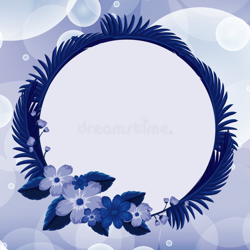 Background Design with Blue Flowers in Round Frame Stock Illustration ...