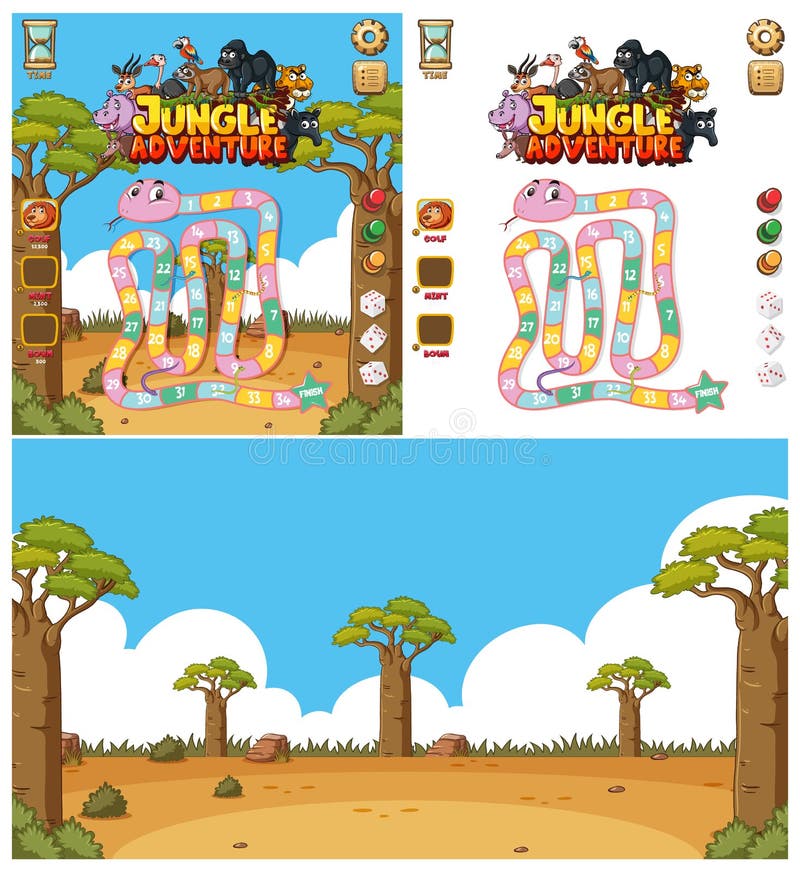 Background Design for Computer Game with Animals in the Field Stock ...