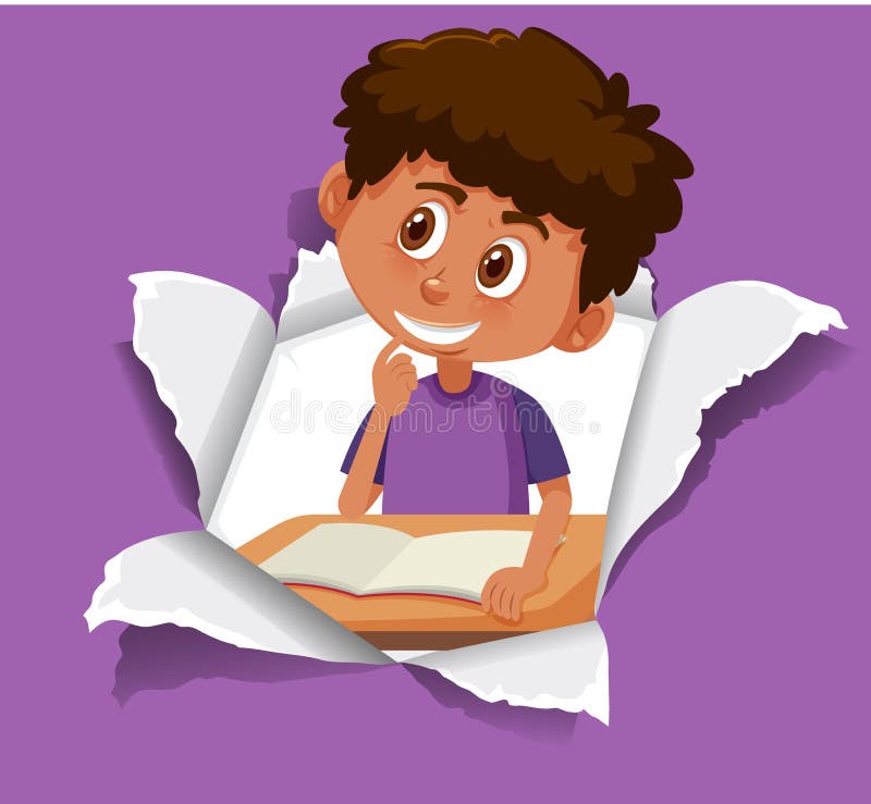 Background Design with Cute Boy on Purple Paper Stock Vector ...