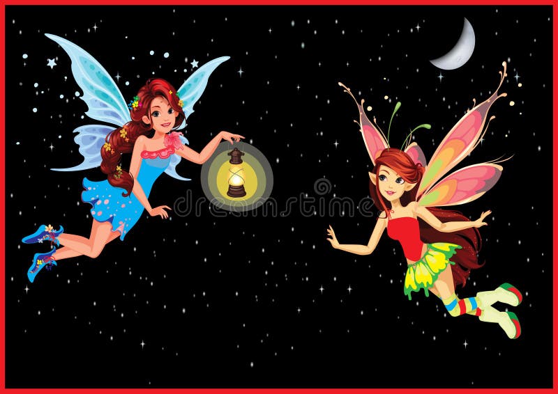 Background Design Fairy with Night Sky Moon and Stars Stock Vector ...
