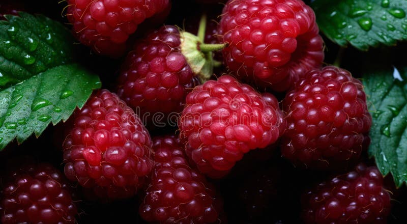 Closeup Raspberries with Water Drops. Stock Illustration - Illustration ...