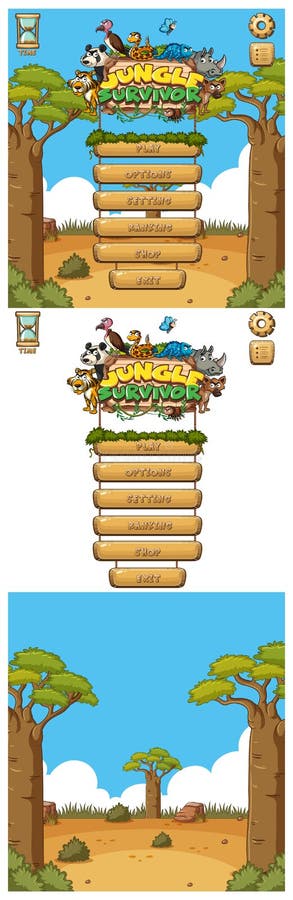 Background Design for Game Menu with Animals and Field Stock Vector ...