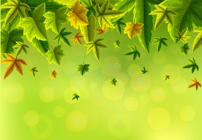 Background Design with Green Leaves Falling Stock Vector - Illustration ...
