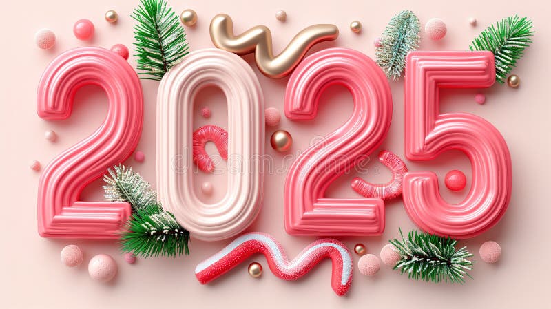 Background with Holiday Decorations with Numbers 2025 in Pink Tones ...