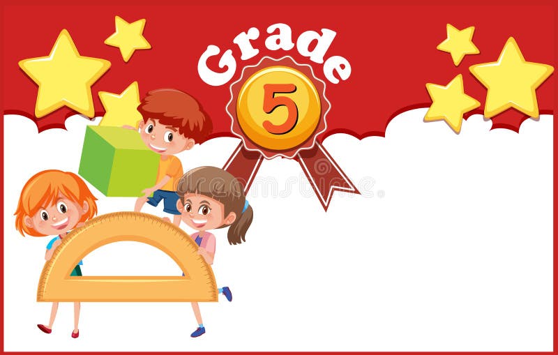 Background Design Template for Grade 5 with Three Happy Kids Stock ...