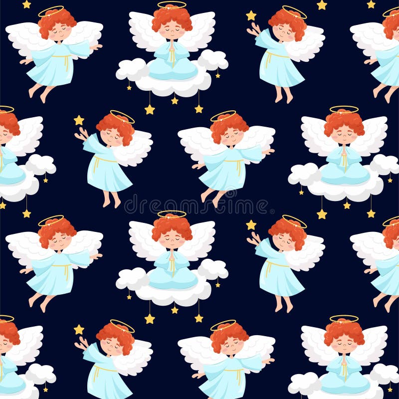 Background with Different Angels. Pattern with a Cute Angel. Seamless ...