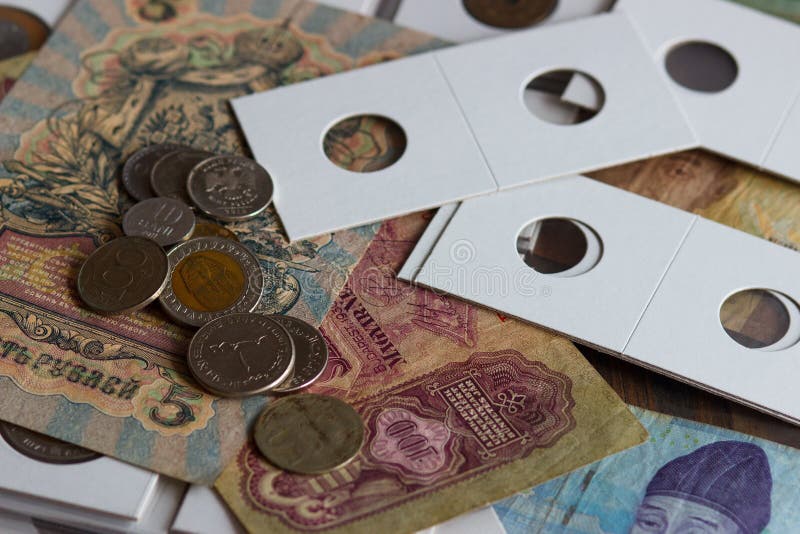 Background from Different Coins and Old Banknotes Stock Image - Image ...