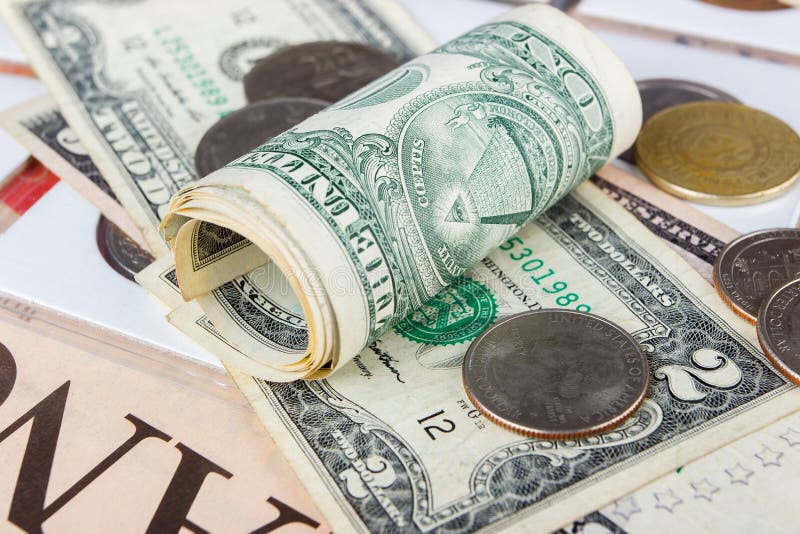 Background from Different Collector Coins and Banknotes Stock Photo ...