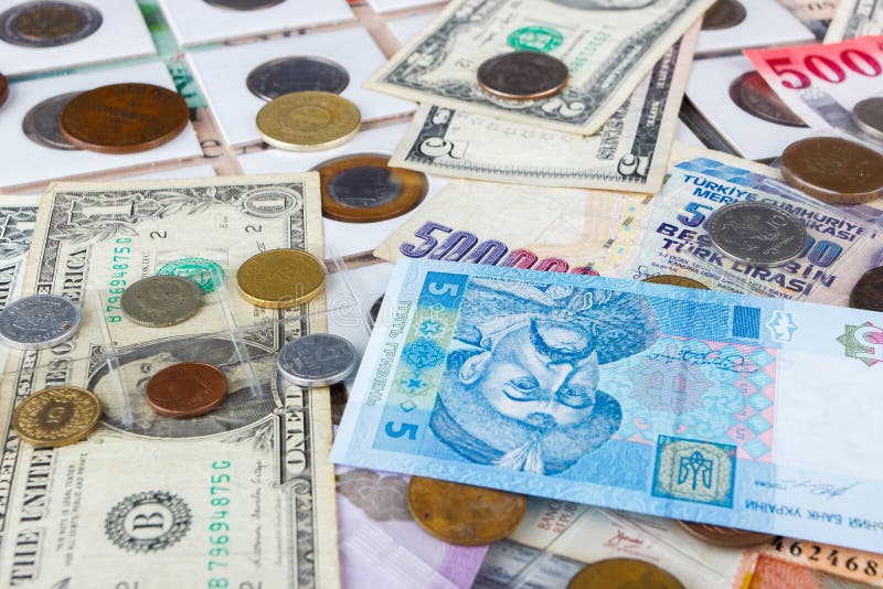 Background from Different Collector Coins and Banknotes Stock Image ...