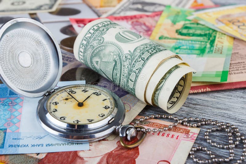 Background from Different Collector Coins and Banknotes Stock Photo ...