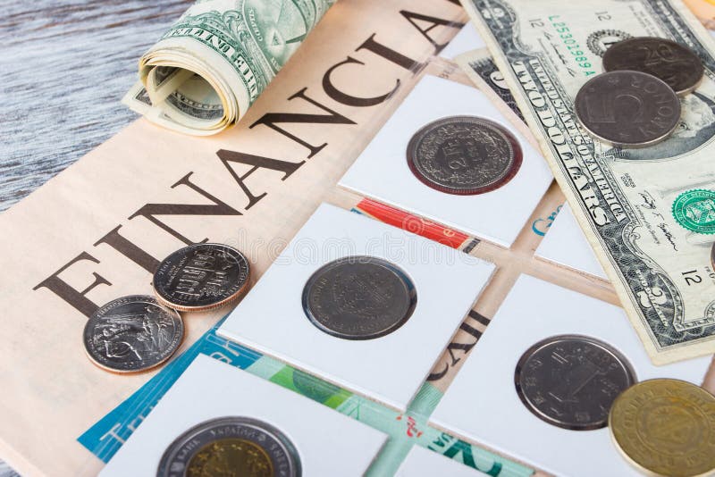 Background from Different Collector Coins and Banknotes Stock Photo ...
