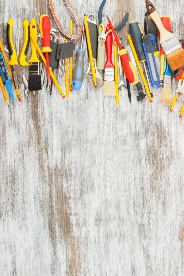 Background from Different Construction Tools, Top View Stock Photo ...
