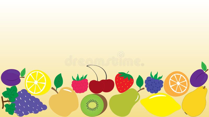 Background with Different Drawing Fruits and Berries, Vector ...
