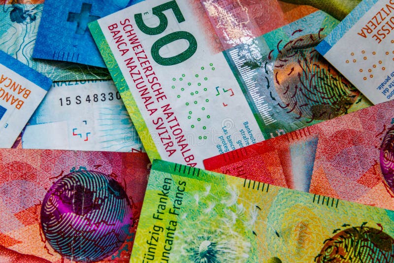 Background of Different Swiss Francs Banknotes Stock Photo - Image of ...