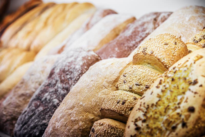 Background of Different Types of Bread, Bread Rolls and Products Stock ...
