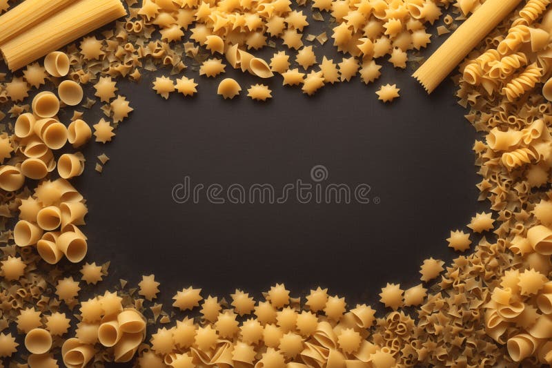 Background of Different Varieties of Pasta with Space for Text on Black ...