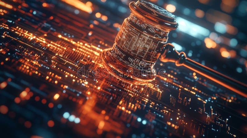 Background of a Digital Judge Using a Hammer. Judiciary Duality Digital ...