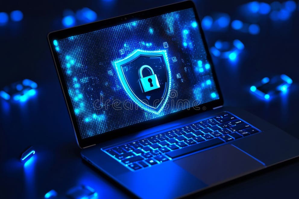 The Background of a Digital Network is Brightly Lit by a Shield and ...