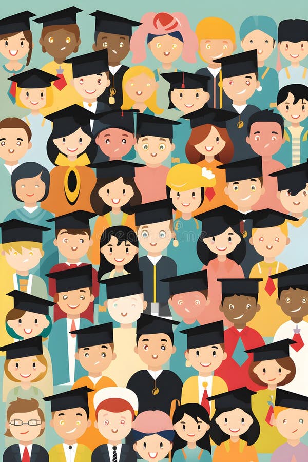 Background with Diverse Students in Graduation Hats. Graduation and ...