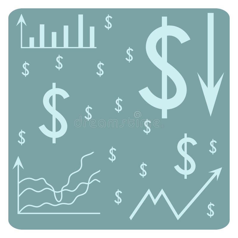 Background with Dollar, Schedule, Arrows, Chart, System of Coordinates ...